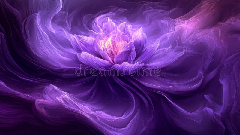Purple Abstract Flower Glowing in Swirling Nebula Stock Illustration ...