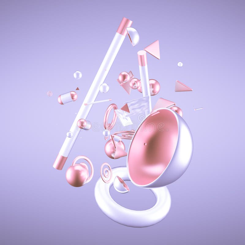 Purple Abstract Minimalism Background with Flying Objects and Shapes ...