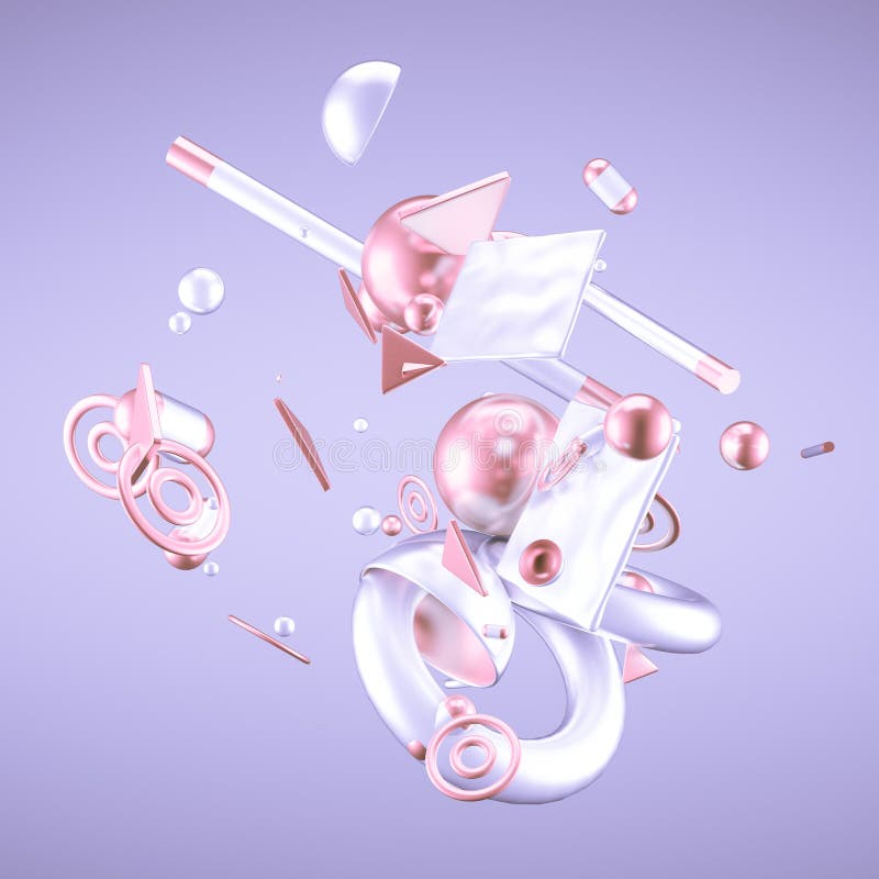 Purple Abstract Minimalism Background with Flying Objects and Shapes ...