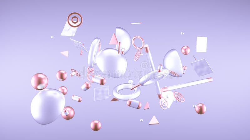 Purple Abstract Minimalism Background with Flying Objects and Shapes ...