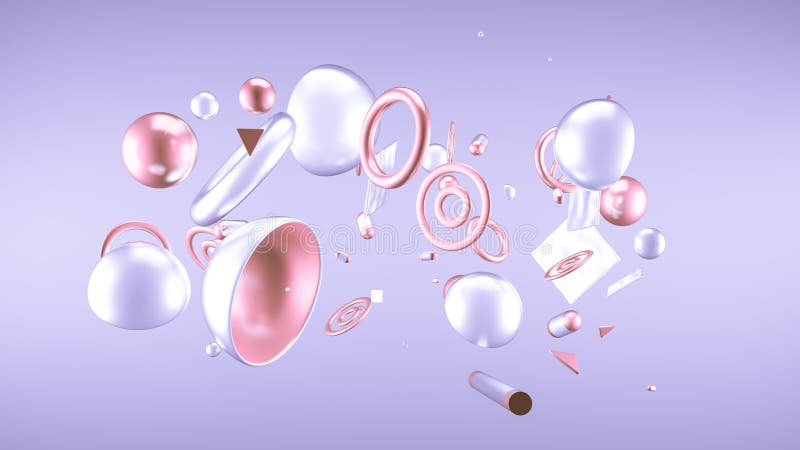 Purple Abstract Minimalism Background with Flying Objects and Shapes ...