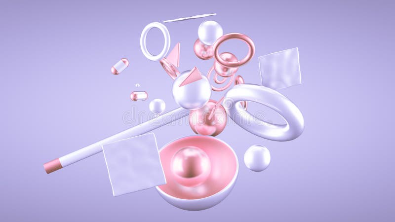 Purple Abstract Minimalism Background with Flying Objects and Shapes ...