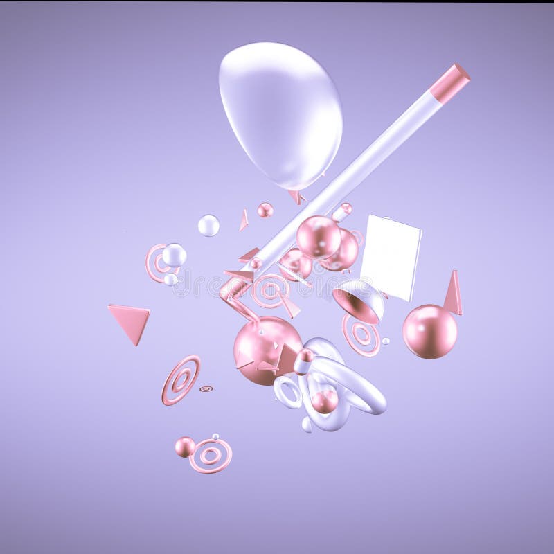 Purple Abstract Minimalism Background with Flying Objects and Shapes ...