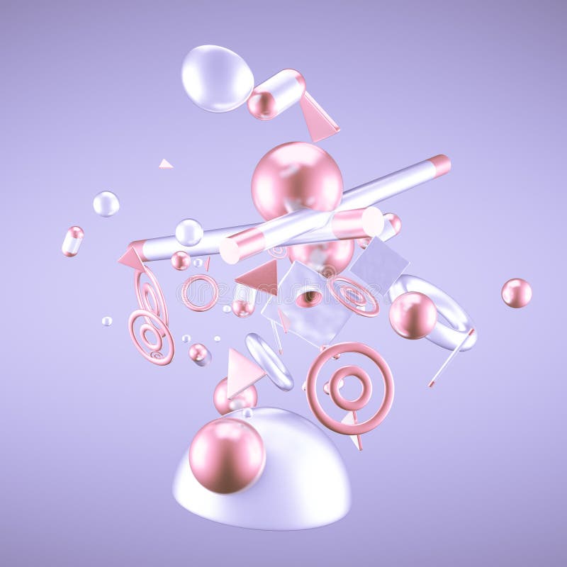 Purple Abstract Minimalism Background with Flying Objects and Shapes ...