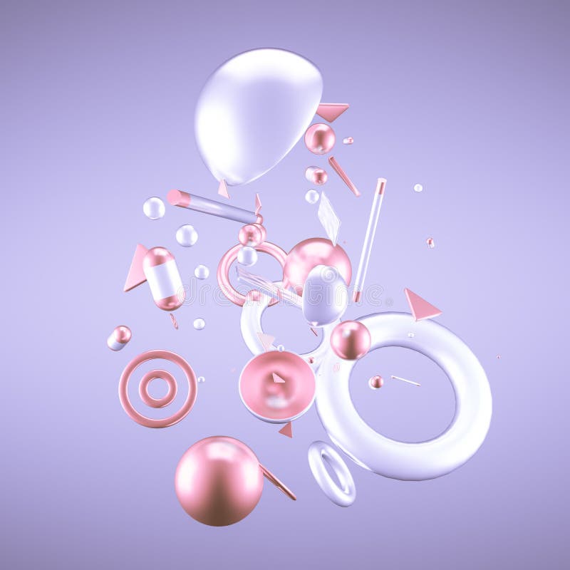 Purple Abstract Minimalism Background with Flying Objects and Shapes ...