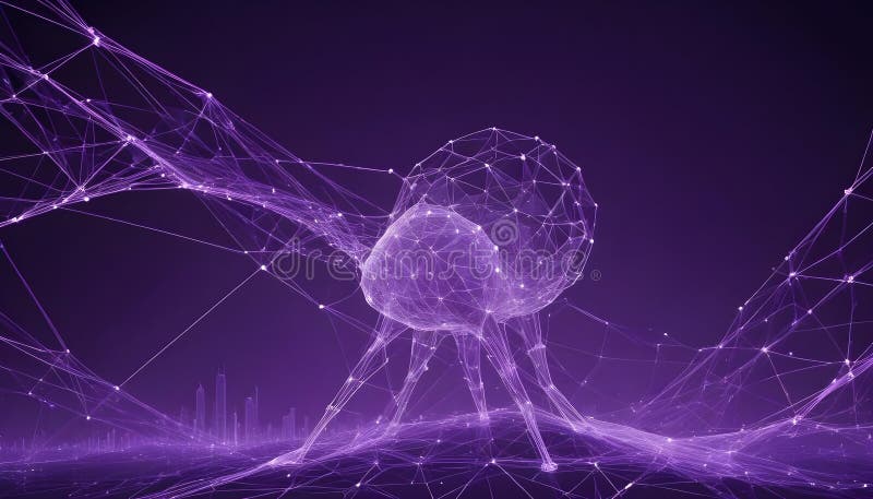 A Purple, Abstract Structure Resembling a Spider Web with a Glowing ...