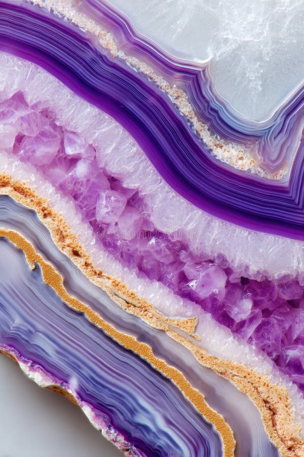 Purple Agate Crystal Cross Section Showing Natural Bands and Crystals ...