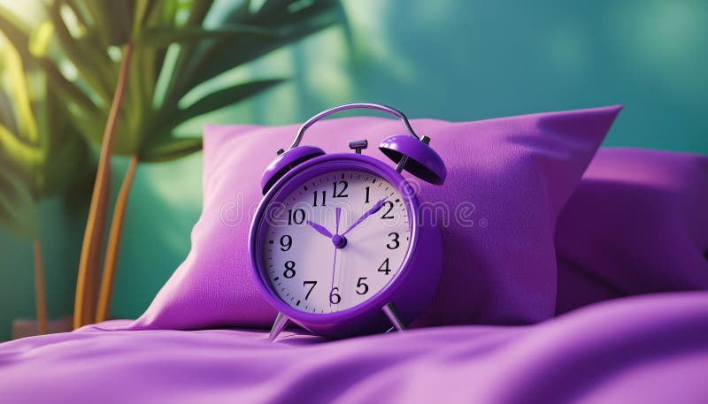 Purple Alarm Clock Resting on a Pillow with Room for Text Stock ...