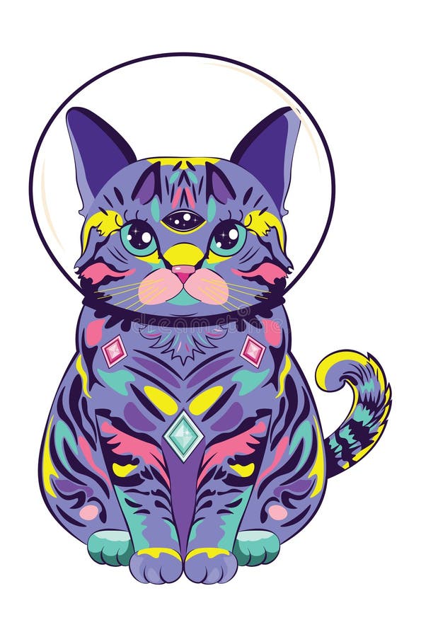 Purple alien cat stock vector. Illustration of funny - 289527284