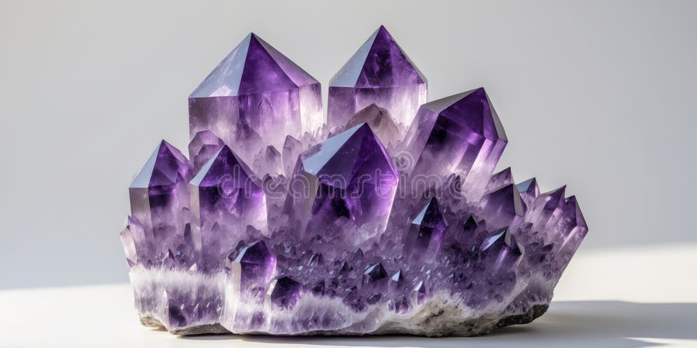 Purple Amethyst Crystal Cluster with Translucent Texture and Copy Space ...