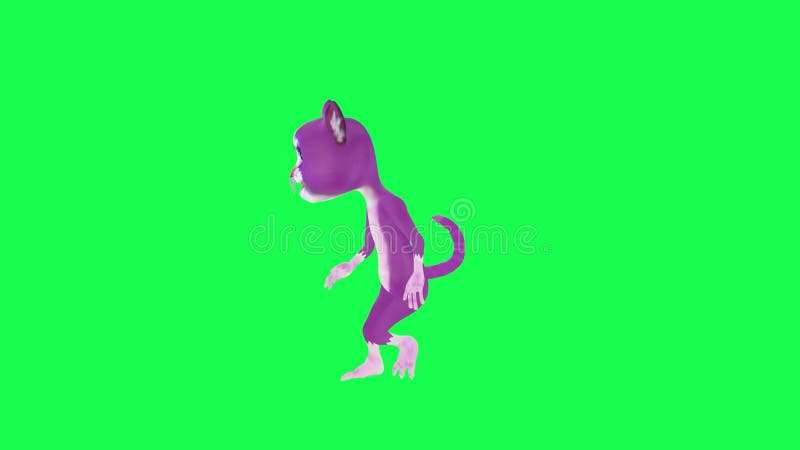 Purple 3D Animated Cat Exercising from Front Angle on Green Screen 3D ...