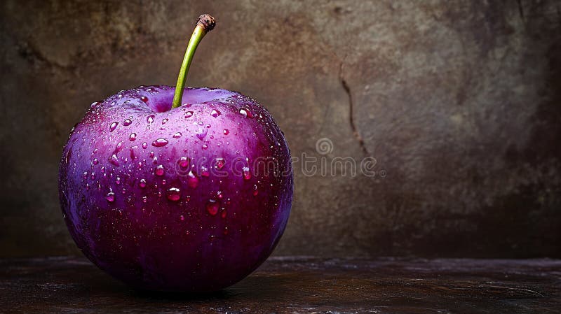A Purple Apple with a Green Stem Sits on a Table Stock Illustration ...