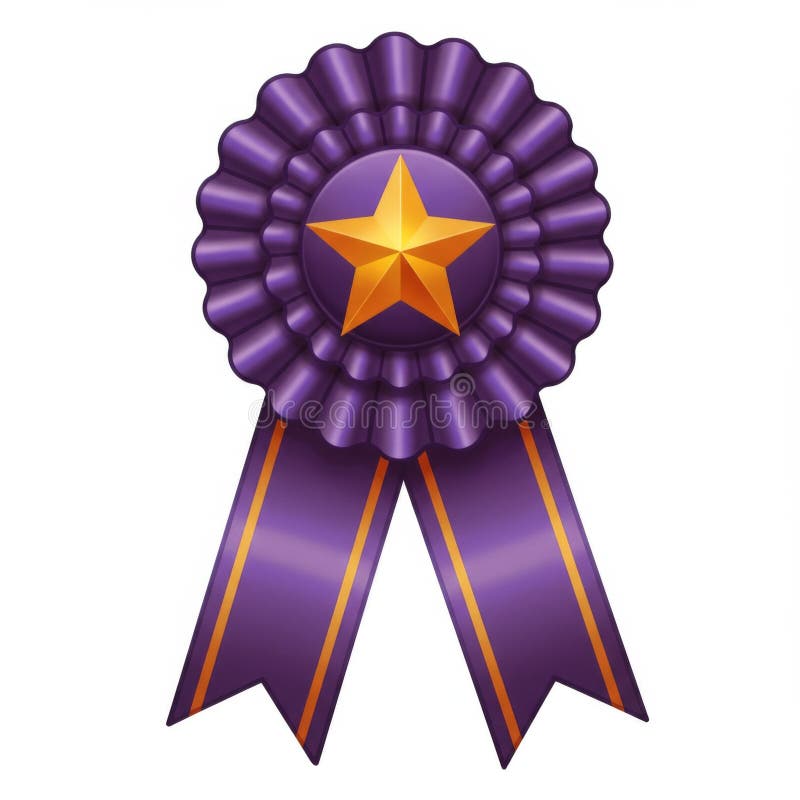 Purple Award Ribbon with Gold Star Stock Illustration - Illustration of ...