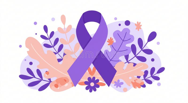 Purple Awareness Ribbon with Floral Illustration on White Stock ...