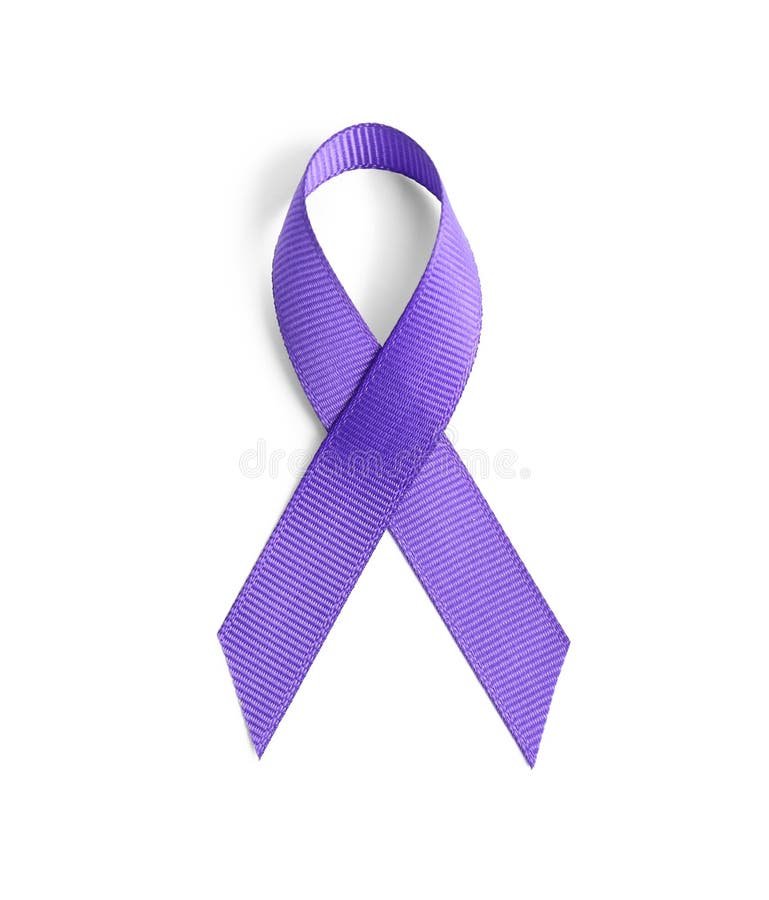 Purple Awareness Ribbon and Blank Card on Black Background, Top View ...