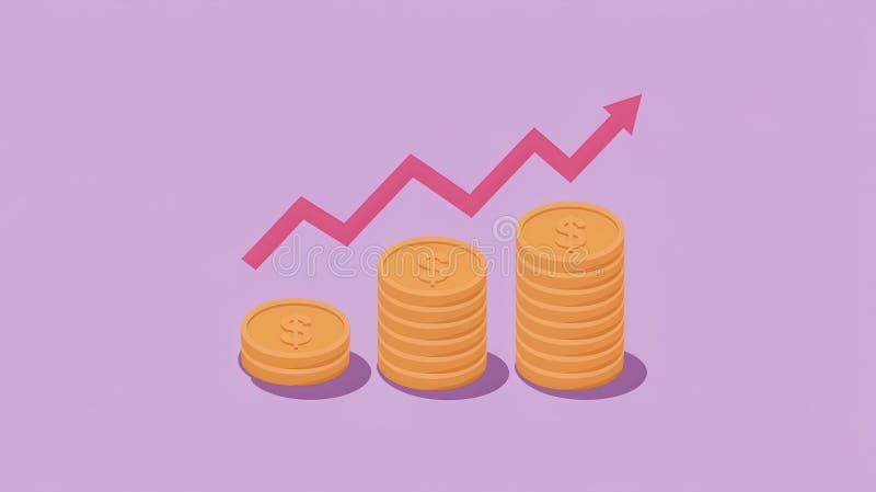 Purple Background Financial Growth Illustration with Stacked Coins and ...
