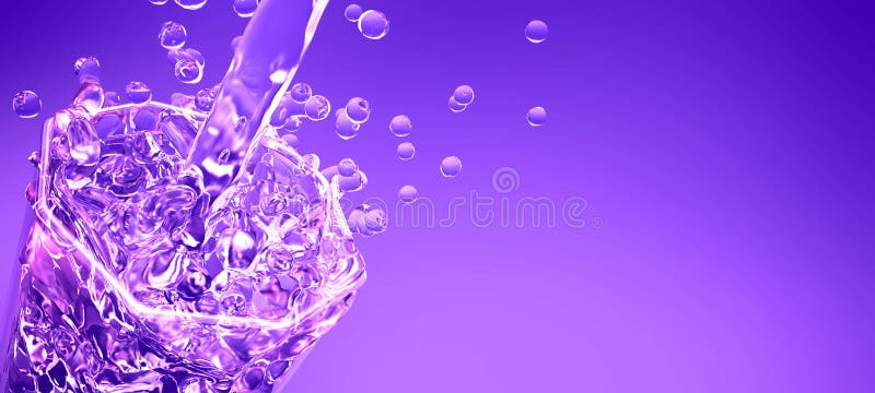 Purple Background with a Splash of Soda in a Glass Stock Illustration ...