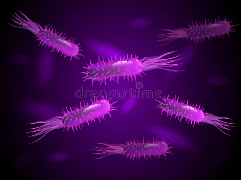 Purple Bacteria in Luminescence and Flagellum. Vector. Stock Vector ...