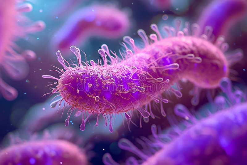 Purple Bacteria and Viruses on Blur Background Close-up. Stock Photo ...