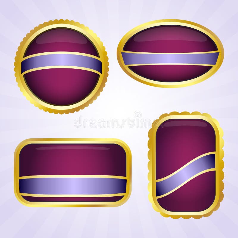 Purple badges with ribbon stock illustration. Illustration of elegant ...