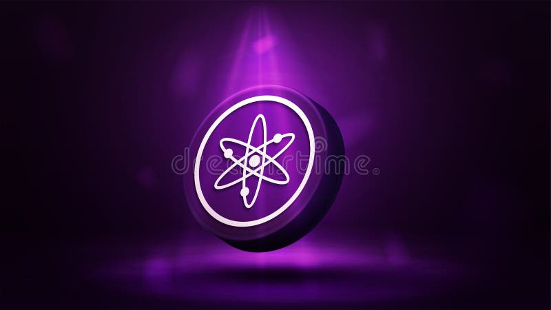 Purple Banner with Atom Cryptocurrency on a Dark Blurred Background ...