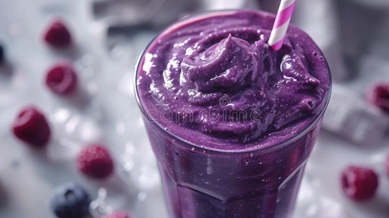 Purple Berry Smoothie in a Glass with a Straw. Stock Photo - Image of ...