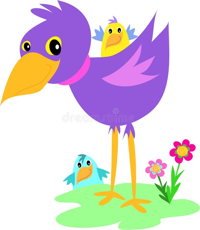 Purple Bird with Baby Birds Stock Vector - Illustration of birds ...