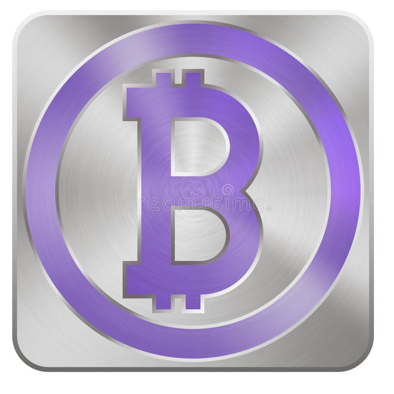 Purple Bitcoin on Silver Button in Metal Style for Internet Mone Stock ...