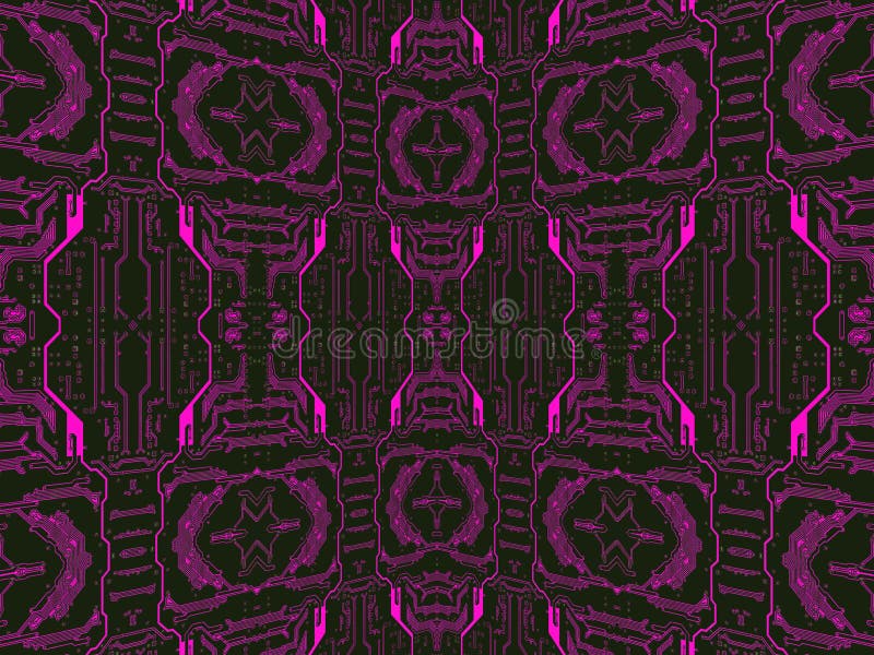 Purple on Black Circuit Board.Symmetrical Technology Background. Stock ...