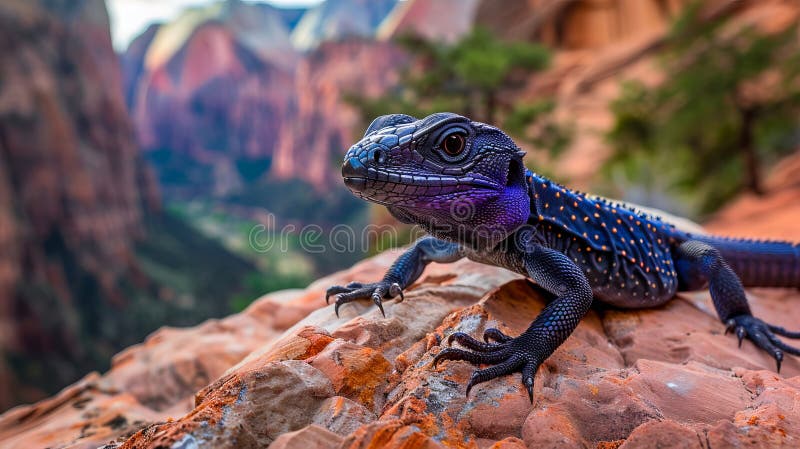 A Purple and Black Lizard on Top of a Rock Stock Image - Image of ...