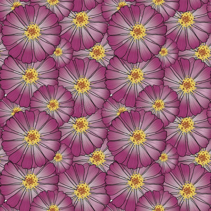 Purple Blooms Repeat Pattern Illustration Stock Photo - Image of ...