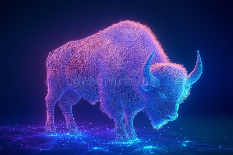 A Purple and Blue Buffalo with a Glowing Effect Stock Illustration ...