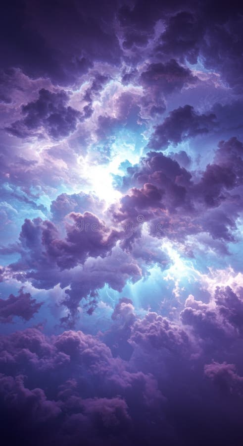 Purple and Blue Cloudscape with Bright Light Rays Stock Illustration ...