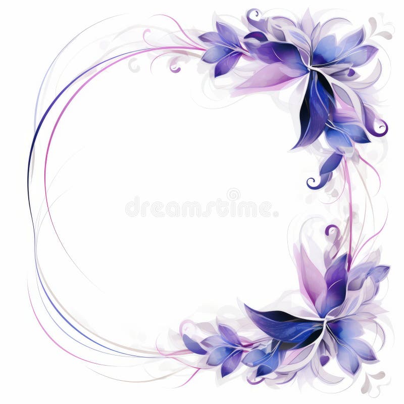 A Purple and Blue Floral Frame on a White Background Stock Illustration ...