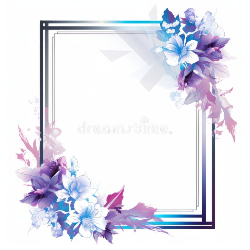 A Purple and Blue Floral Frame on a White Background Stock Illustration ...