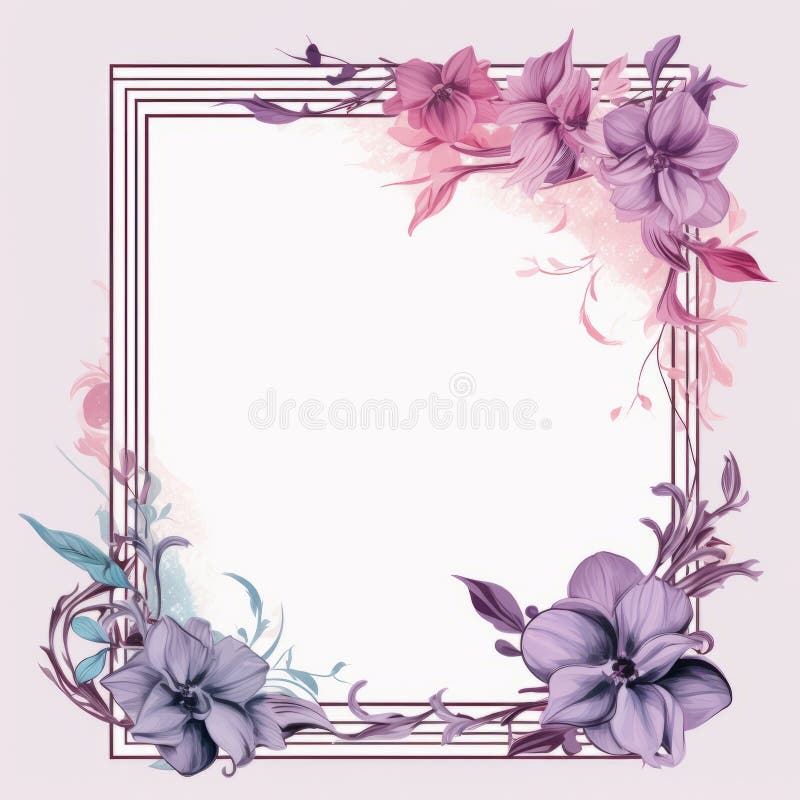A Purple and Blue Floral Frame on a White Background Stock Illustration ...
