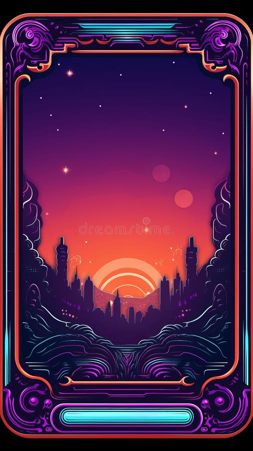 A Purple and Blue Frame with a City in the Background Stock ...