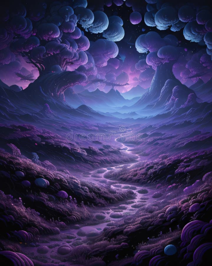 The Purple-blue Landscape and the Stream Seem Otherworldly Stock ...