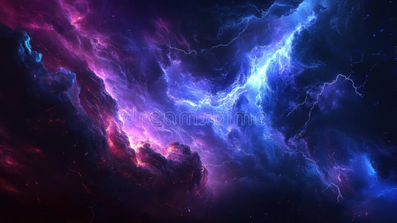 A Purple and Blue Nebula with Lightning Stock Illustration ...