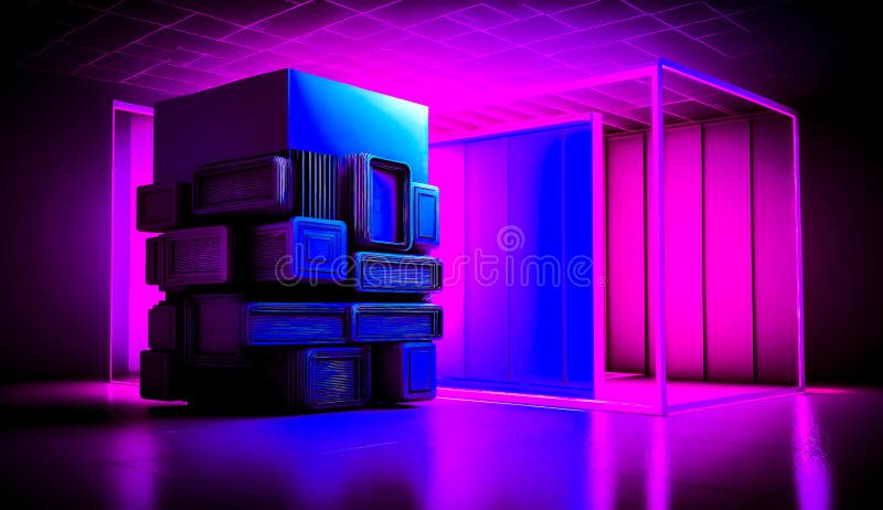 Purple and Blue Room with Stack of Boxes in the Middle of it ...