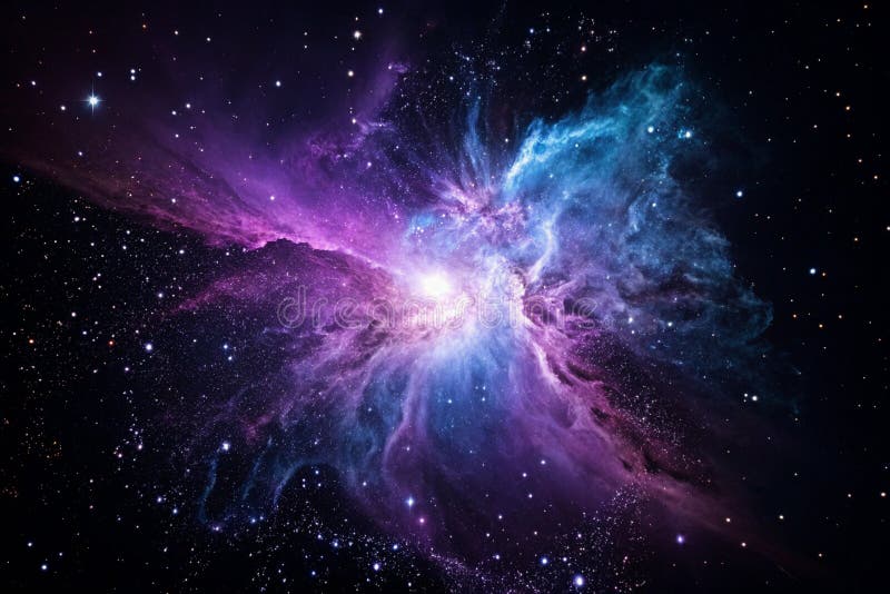 Purple and Blue Star Explosion in Space on Black Background Stock ...