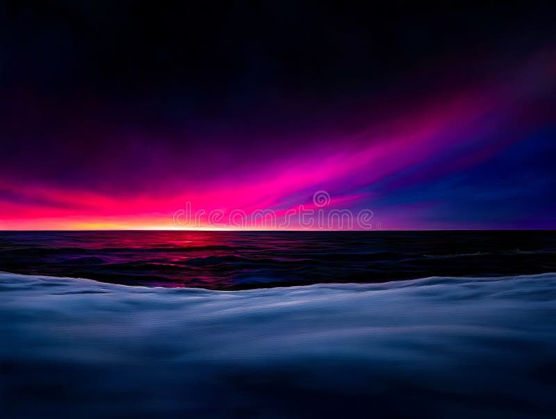 A Purple and Blue Sunset Over the Ocean with a Dark Sky Stock Photo ...