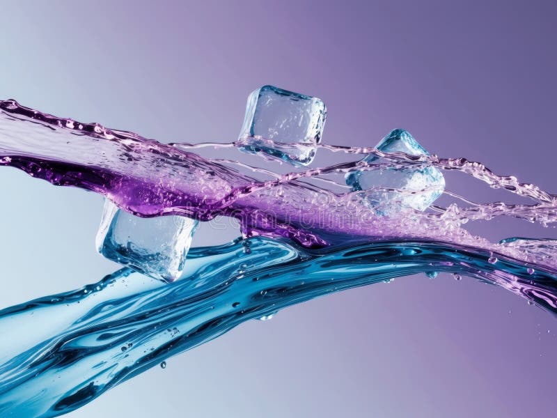 A Purple and Blue Water Spray with Ice Cubes Stock Photo - Image of ...