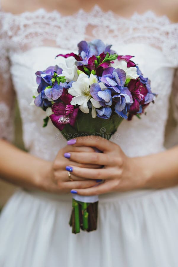 Purple Blue and White Bride S Bouquet Stock Photo - Image of romantic ...