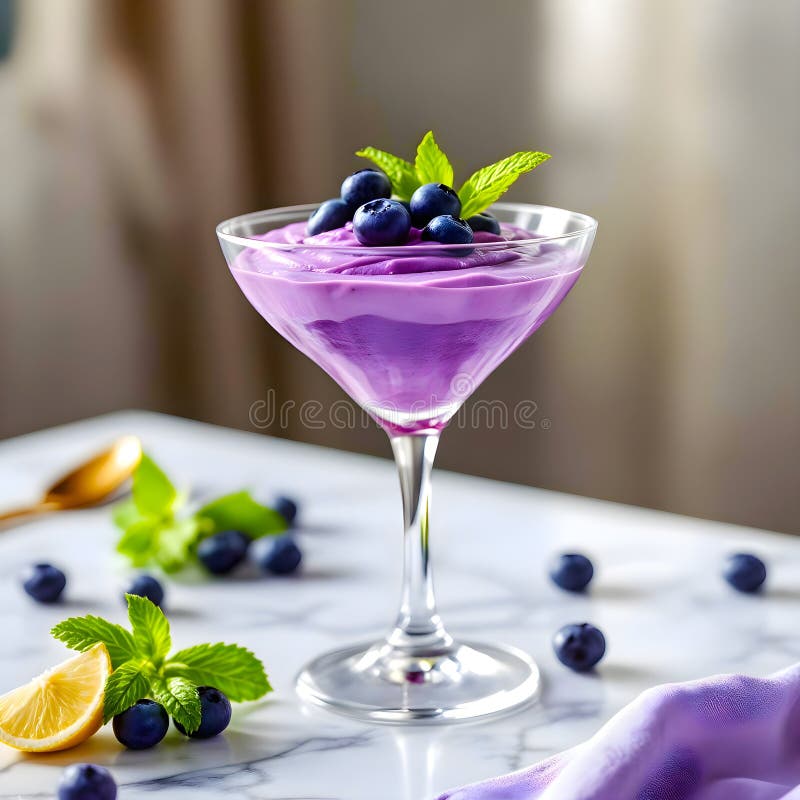 Purple Blueberry Dessert in a Martini Glass Stock Illustration ...