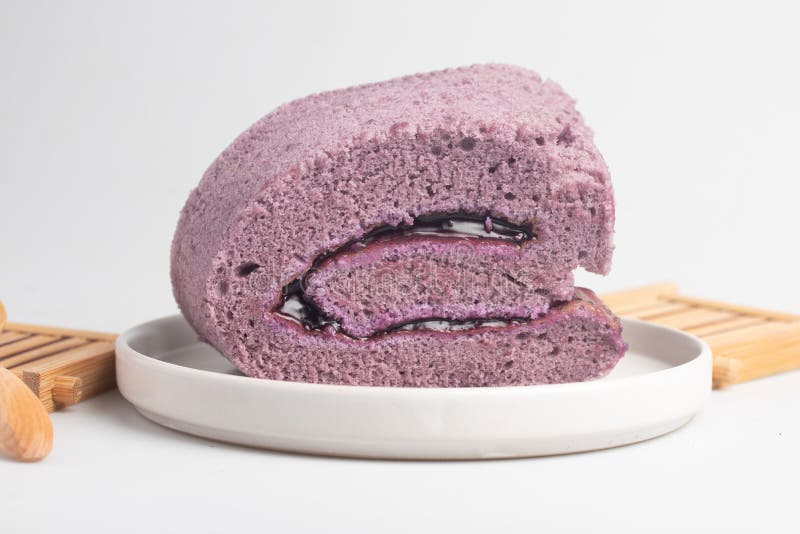 Purple Blueberry Roll Cake Dessert Stock Image - Image of cream ...