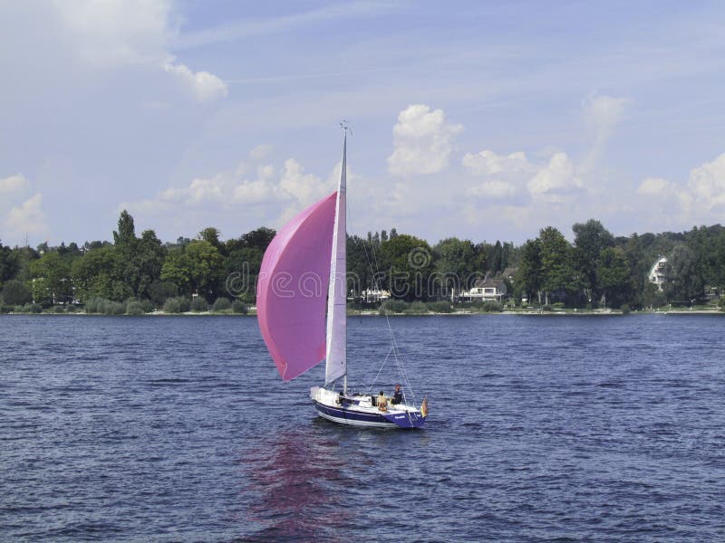 A Purple Sailing Boat Sailing on the Lake of Constance Stock Photo ...
