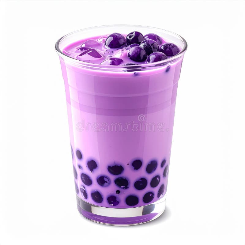 Purple Boba Tea with Tapioca Pearls in a Clear Cup on White Background ...