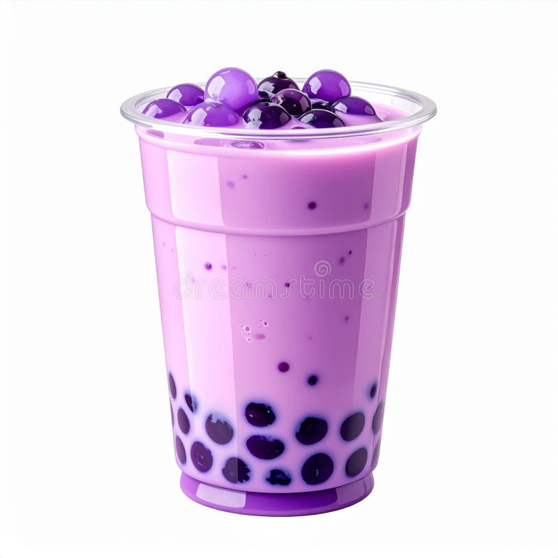 Purple Boba Tea in Transparent Cup with Tapioca Pearls on White ...