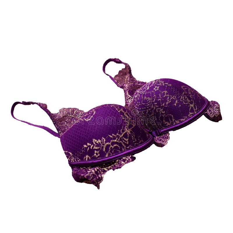 A Purple Bra Adorned with Shining Gold Sequins Set on a White ...